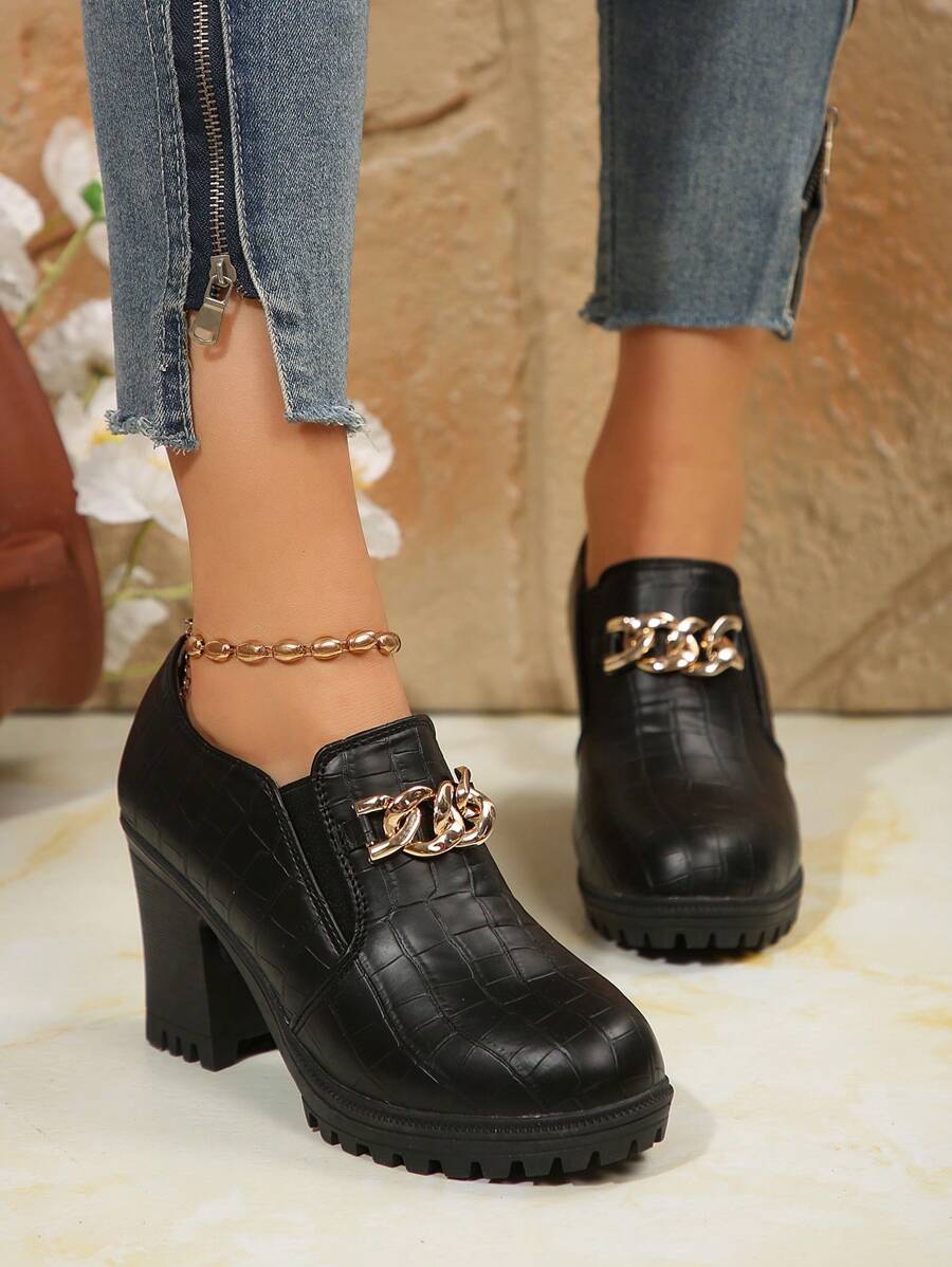 Women's Sexy All-Season Block Heel High Heels, Lightweight Solid Color ...