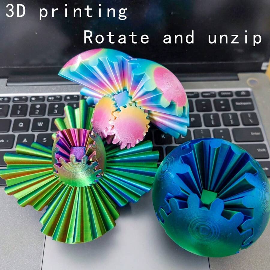 3D Printed Gear Ball Rotary Toy - Stress Relief Desktop Fidget Toy ...