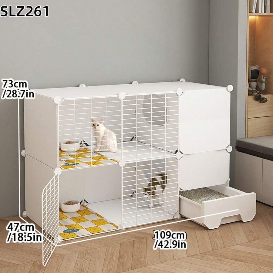 Indoor Cat Cage House With Litter Box, Large Space Free Roaming Cat ...