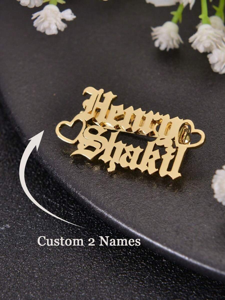 Personalized Double Name Brooch Customized Name Brooch Stainless Steel ...