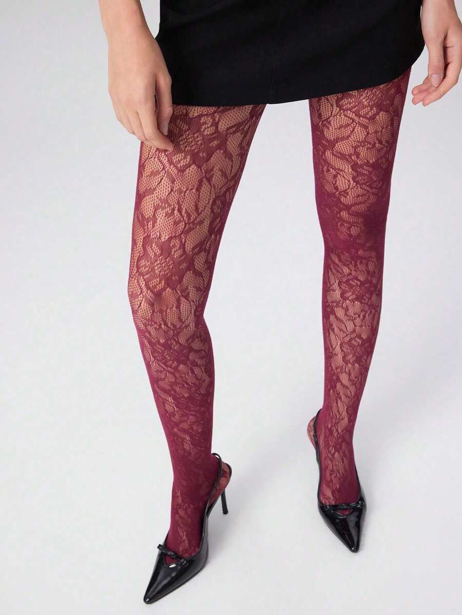 New Vintage French Floral Rose Bouquet Coffee Mesh Stockings Jacquard ...