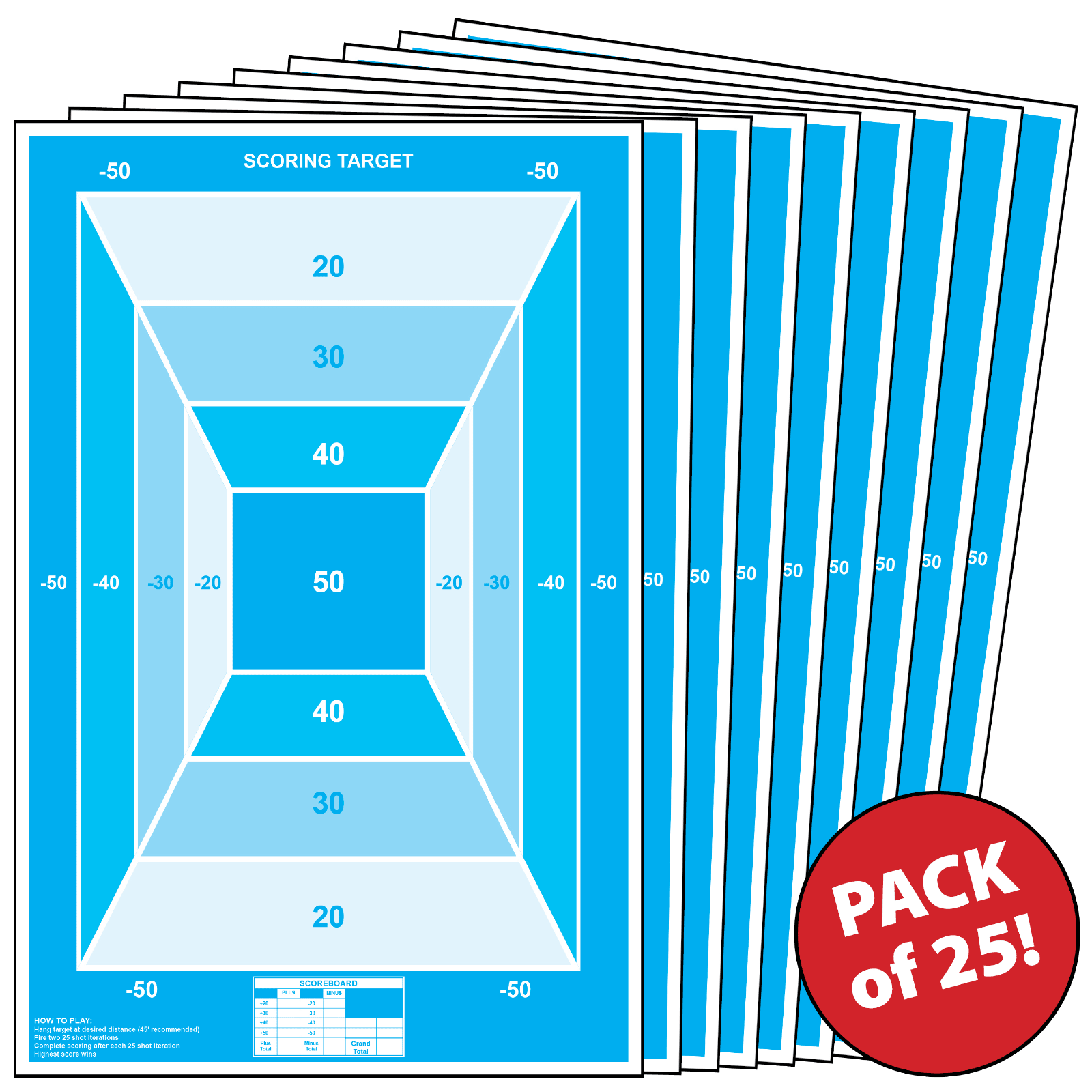 25 Paper Shooting Targets For Gun Range Rifle Pistol Handgun Blue ...