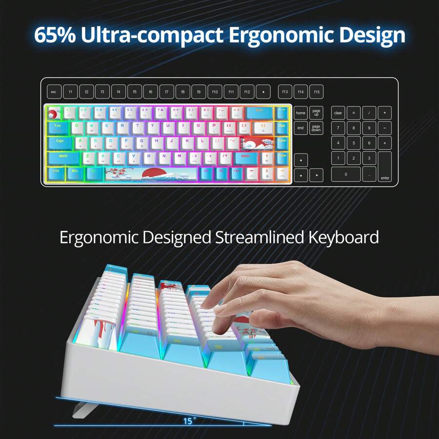 SURMEN Portable 65% Mechanical Gaming Keyboard, 68 Keys Compact Wired ...