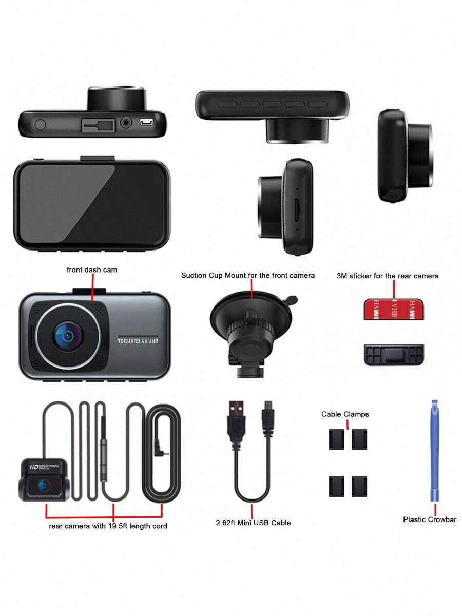 Toguard 4K Dash Cam Front And Rear 3 Inch Dual Dash Camera, With 1080P ...