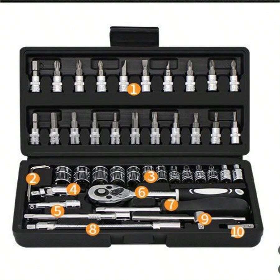 46-Piece Automotive Repair Tool Set With Socket Wrench, Ratchet, Car ...