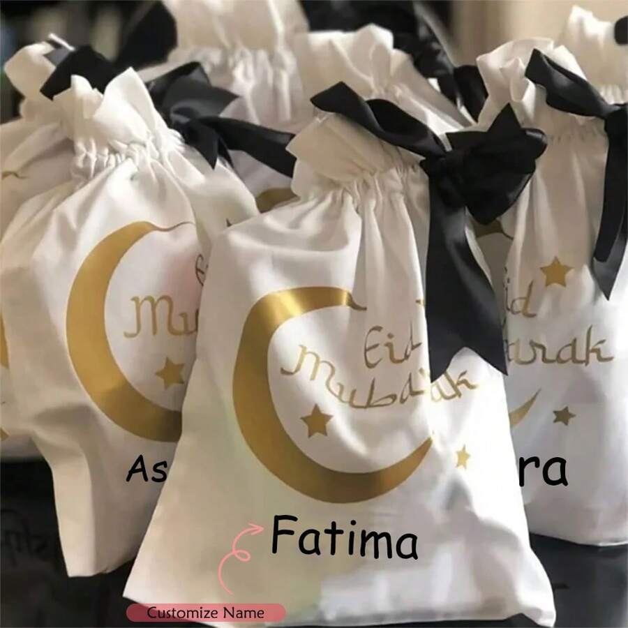 4 Pieces Personalized Custom Name Moon Stars Treat Bags Muslim Islamic ...