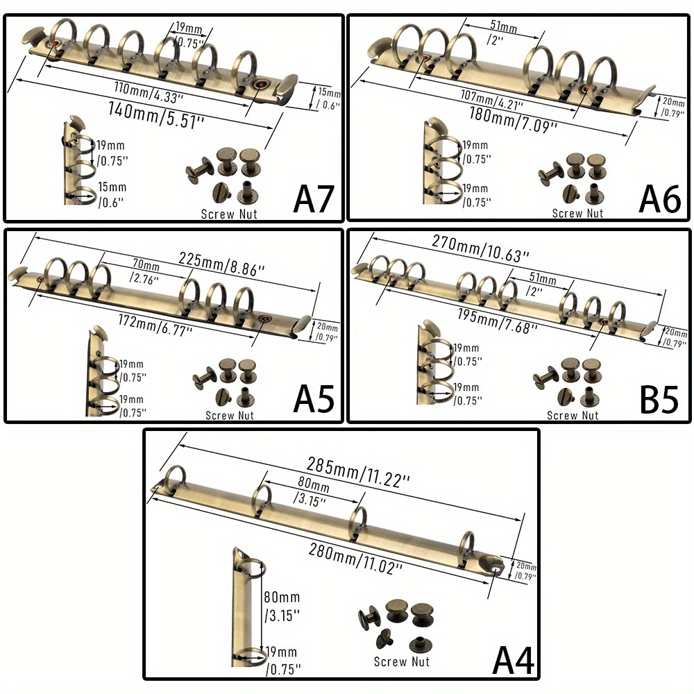 2pcs A4 A5 B5 A6 A7 4-Ring 6-Ring 9-Ring Binder Rings Replacement Kit ...