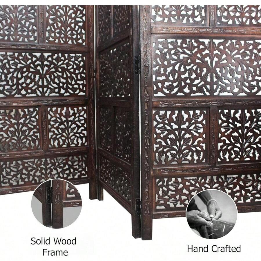 Biombo divisor de madera - Marrón Antiguo - Biombo plegable de 4 ...