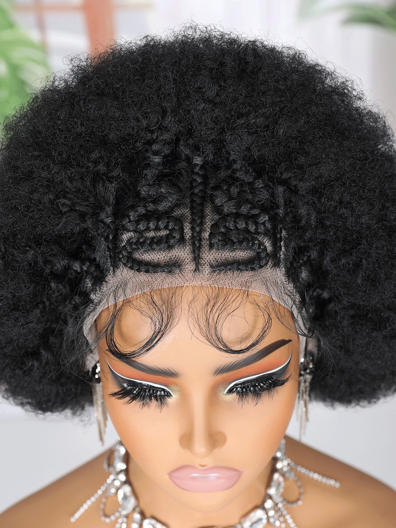 Braided Wigs For Black Women Afro Puff Lace Frontal Hair Wigs Afro ...