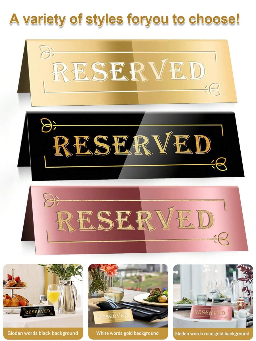 10pcs Black And Gold Reserved Table Cards, Acrylic Reserved Table Tent ...