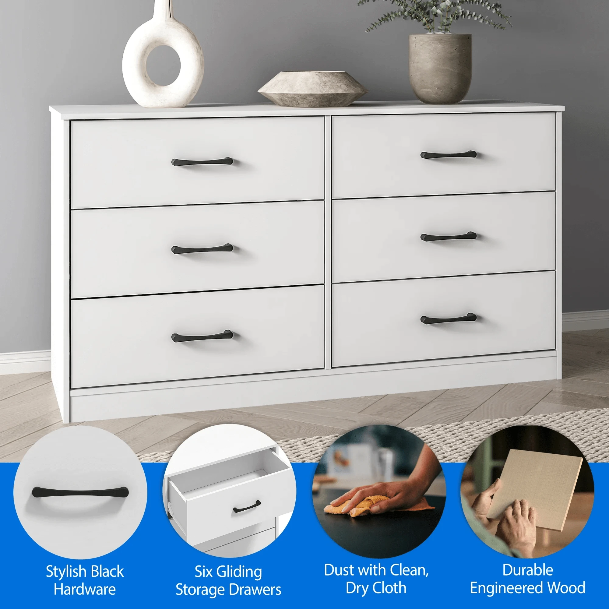 Mainstays 6 Drawers Dresser Wood Storage Dressers Chests Of Drawers For ...