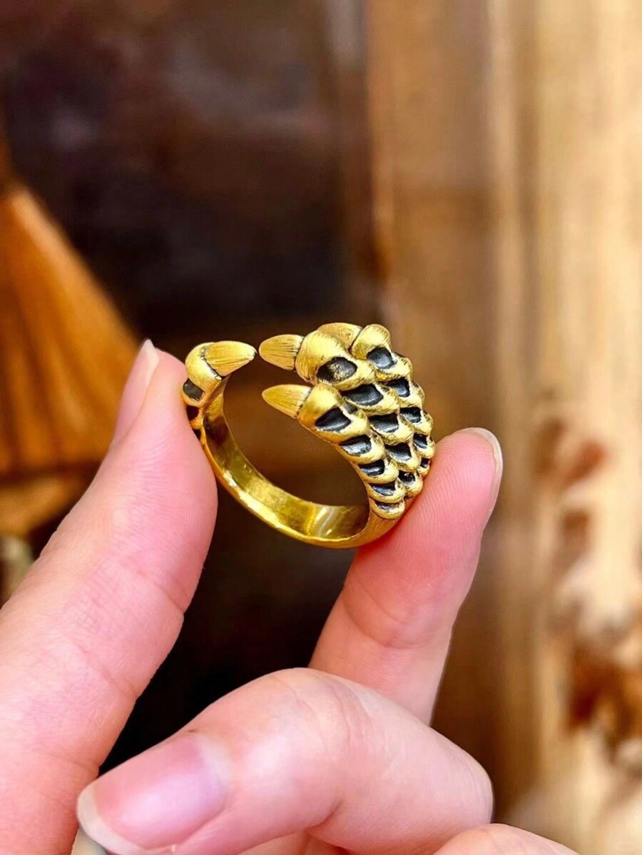 Explosive Retro Court Style Black Gold Dragon Claw Ring 2024 New ...