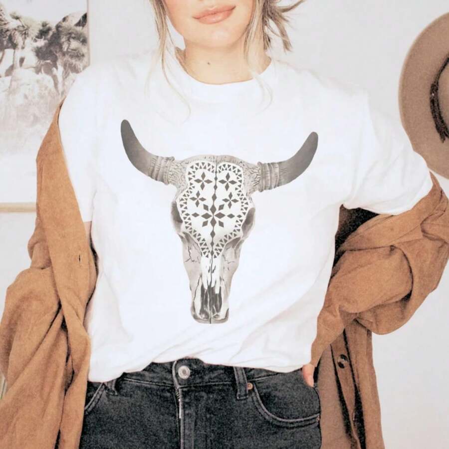 Cow Skull Shirt, Bull Skull Shirt, Buffalo Skull Shirt, Bullhead Shirt ...