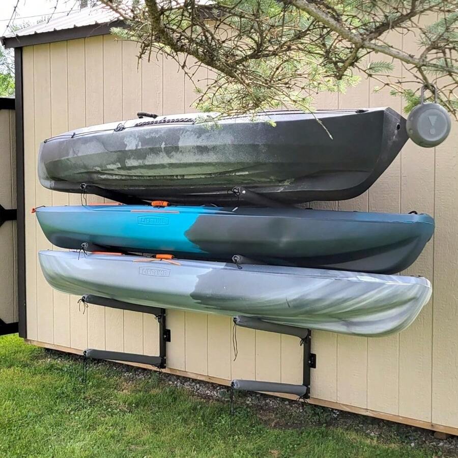 Outdoor 4 Kayak Storage Rack, Wall Mount, Holds 400 Lbs, All Weather ...