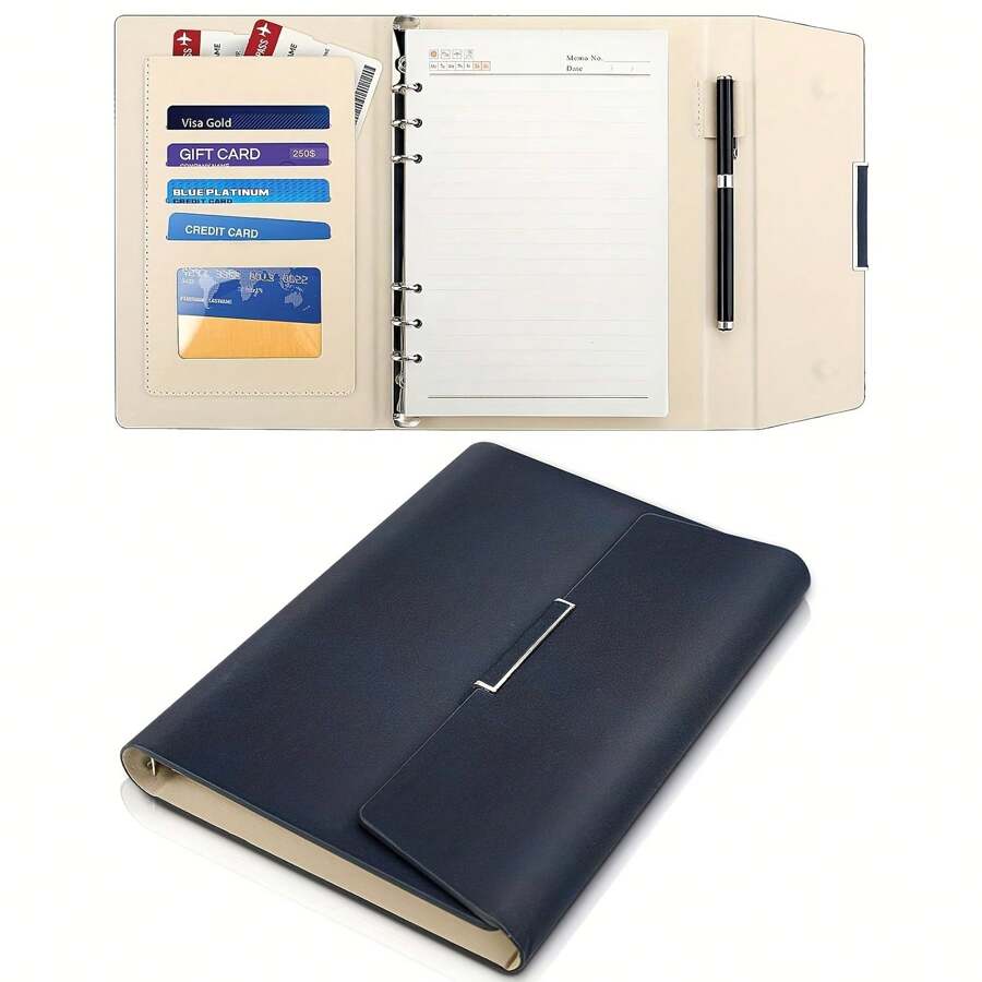 Refillable Trifold Notebook A5 - Loose Leaf/Binder Notepad-Fashion PU ...