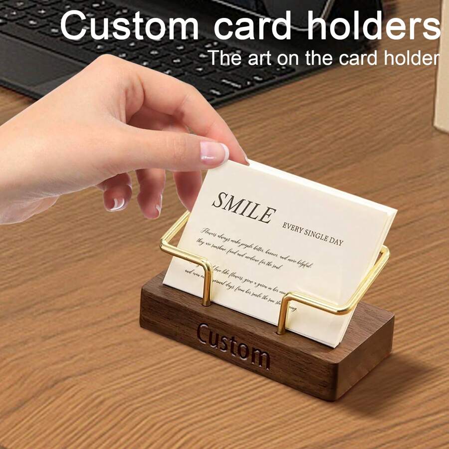 Customized Desktop Wooden Business Card Holder, Office Desk Wooden ...