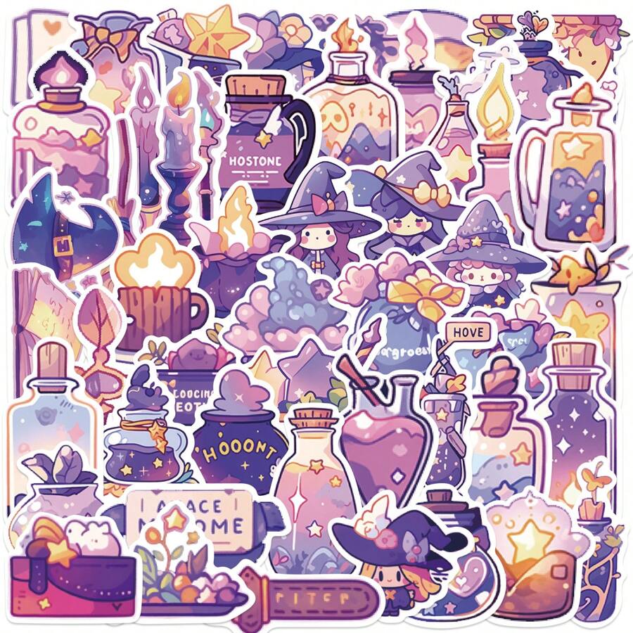 50pcs Cute Witch Stickers Purple Magic Potion Stickers Kawaii Aesthetic ...