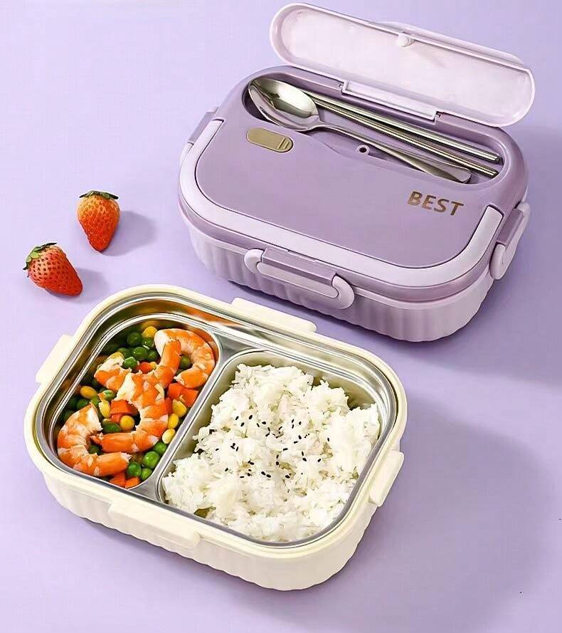 304 Stainless Steel 2-Compartment Insulated Lunch Box Set, Student ...