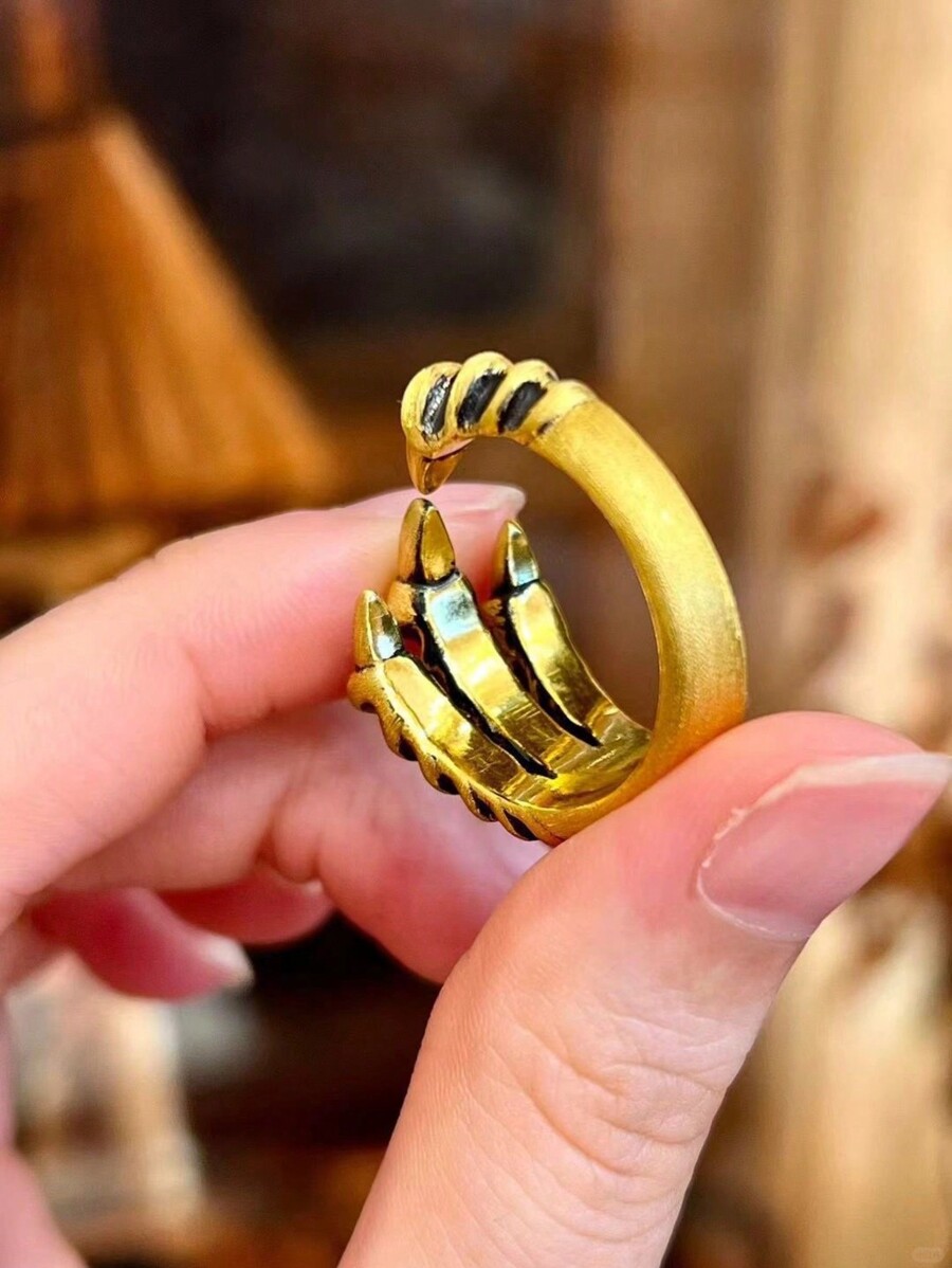Explosive Retro Court Style Black Gold Dragon Claw Ring 2024 New ...