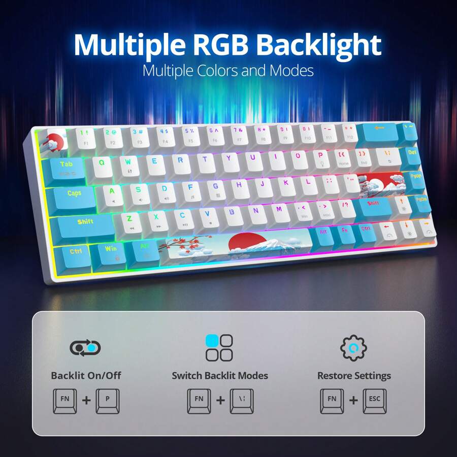 SURMEN Portable 65% Mechanical Gaming Keyboard, 68 Keys Compact Wired ...