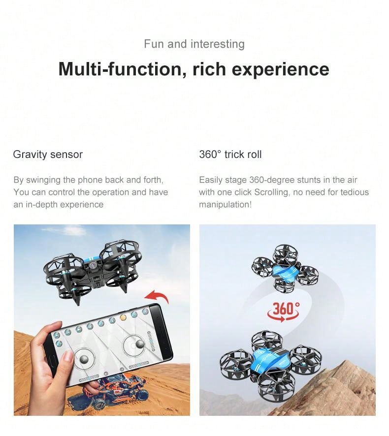 Drone With Camera Foldable Remote Control Quadcopter Toy, 3D VR, Crash ...