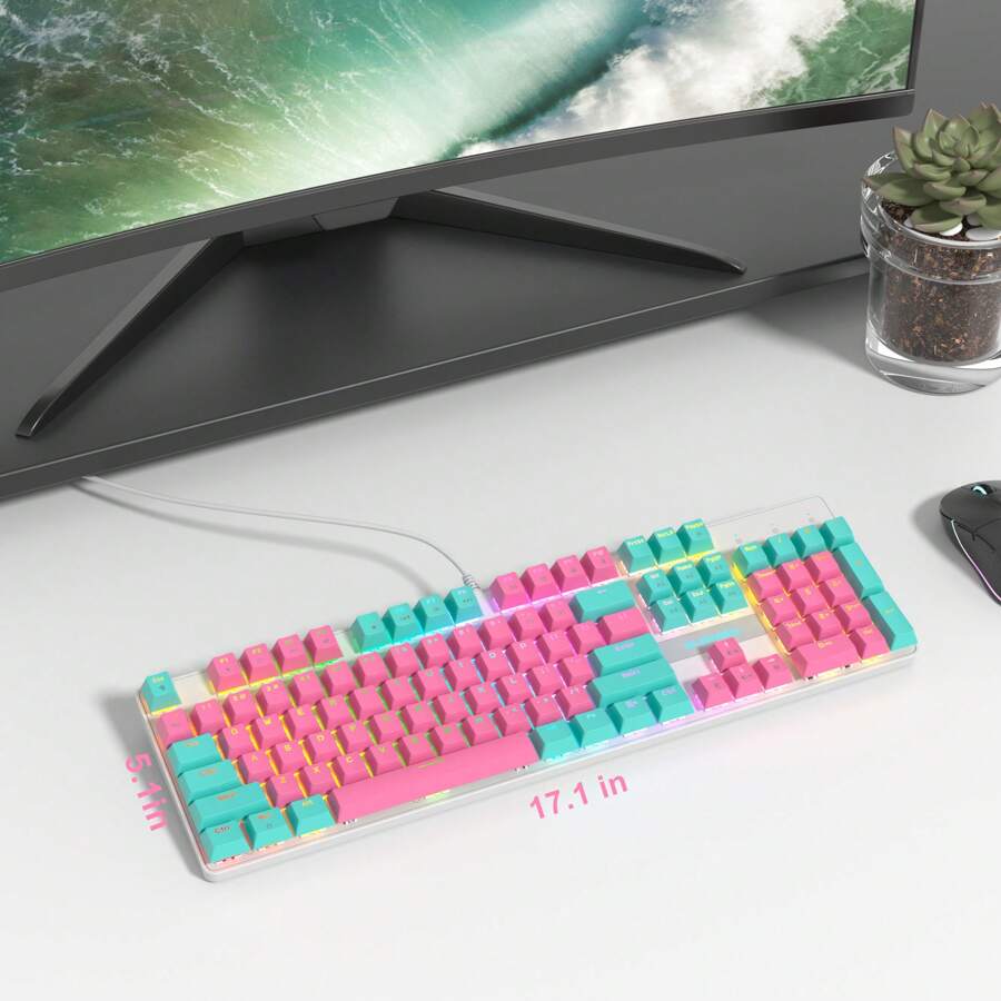 SURMEN American Layout, RGB Gaming Keyboard, 104 Keys Wired Mechanical ...