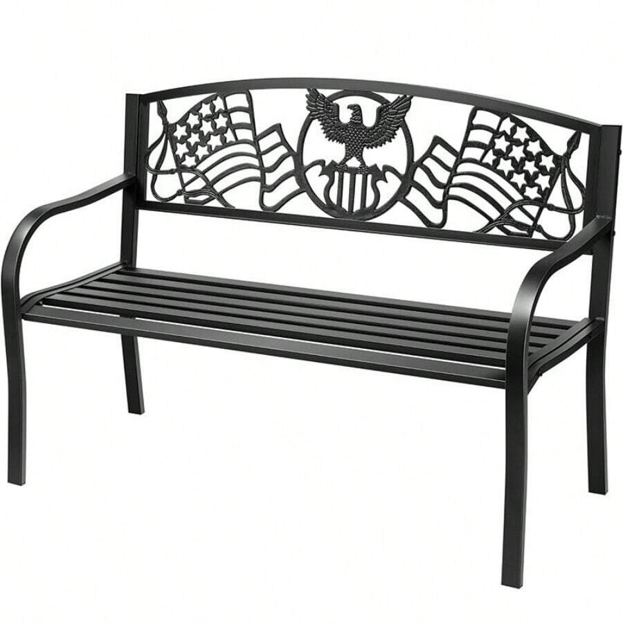 50'' Outdoor Garden Bench Cast Iron Metal Frame Outdoor Porch Patio ...