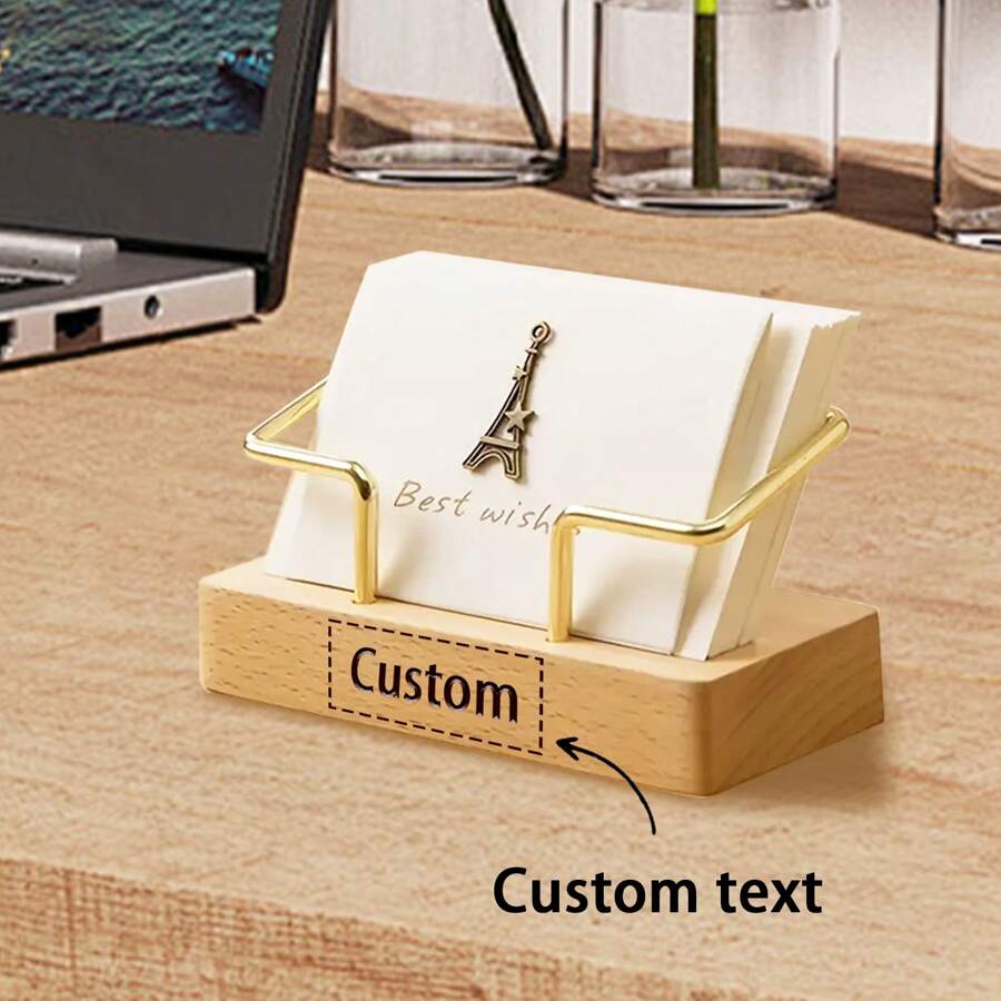 Customized Desktop Wooden Business Card Holder, Office Desk Wooden ...