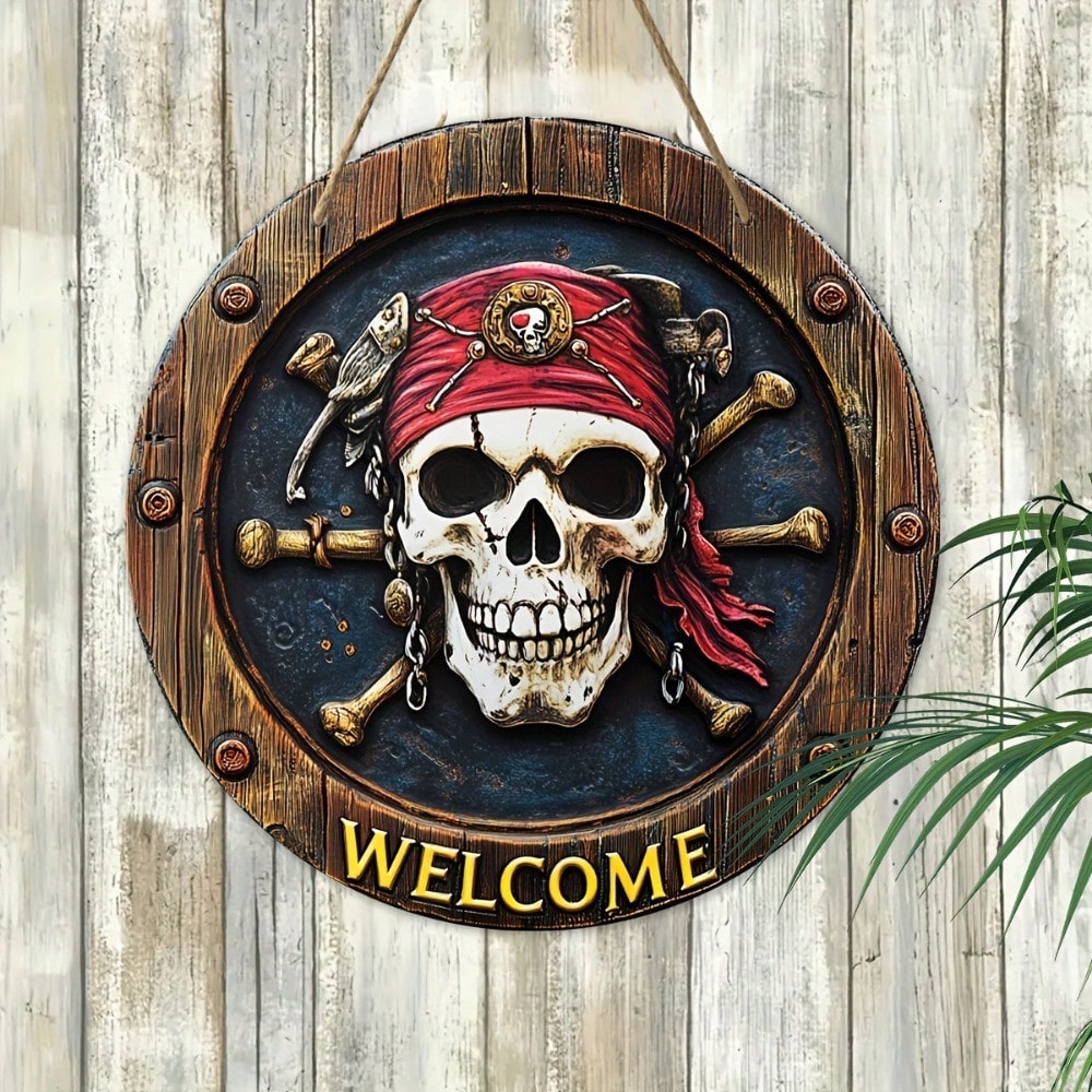 Antique Pirate Skull Welcome Sign - Decorative Manufactured Wood Wall ...
