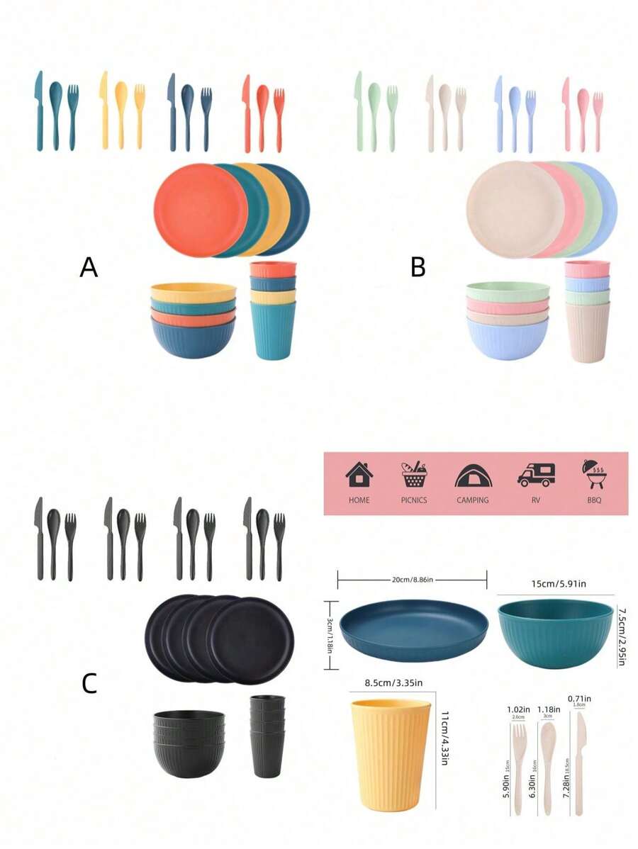 24pcs Tableware Set Including Soup Bowl, Plate, Cup, Knife, Fork And ...
