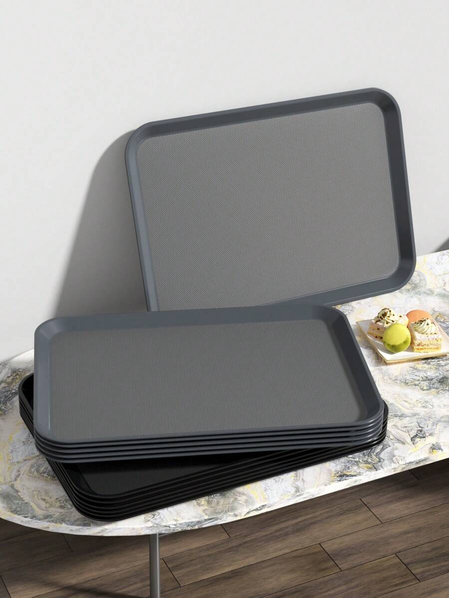 6 Pack Extra Large Rectangular Serving Trays, Gray Plastic Trays For ...