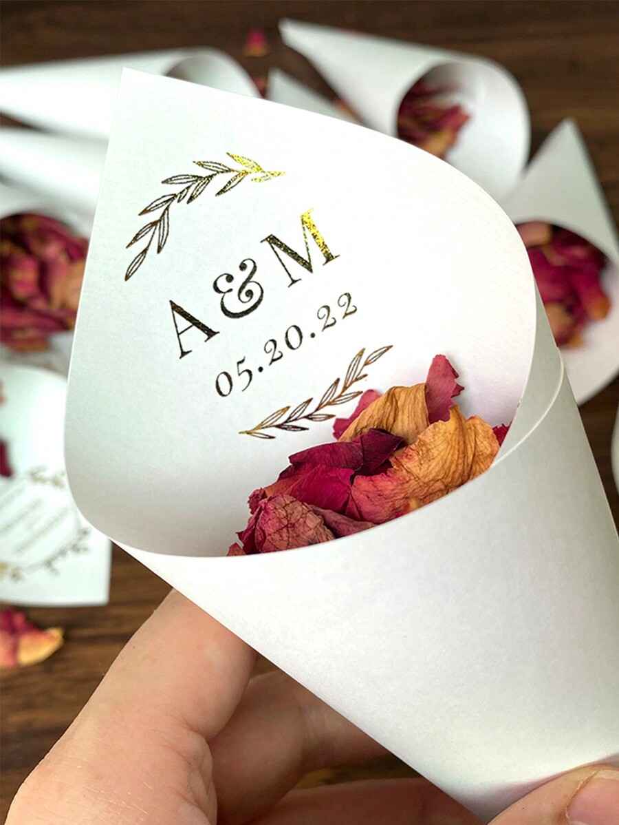 20Pcs DIY Personalized Wedding Cones,16x16cm Gold Foil Cone, Custom ...