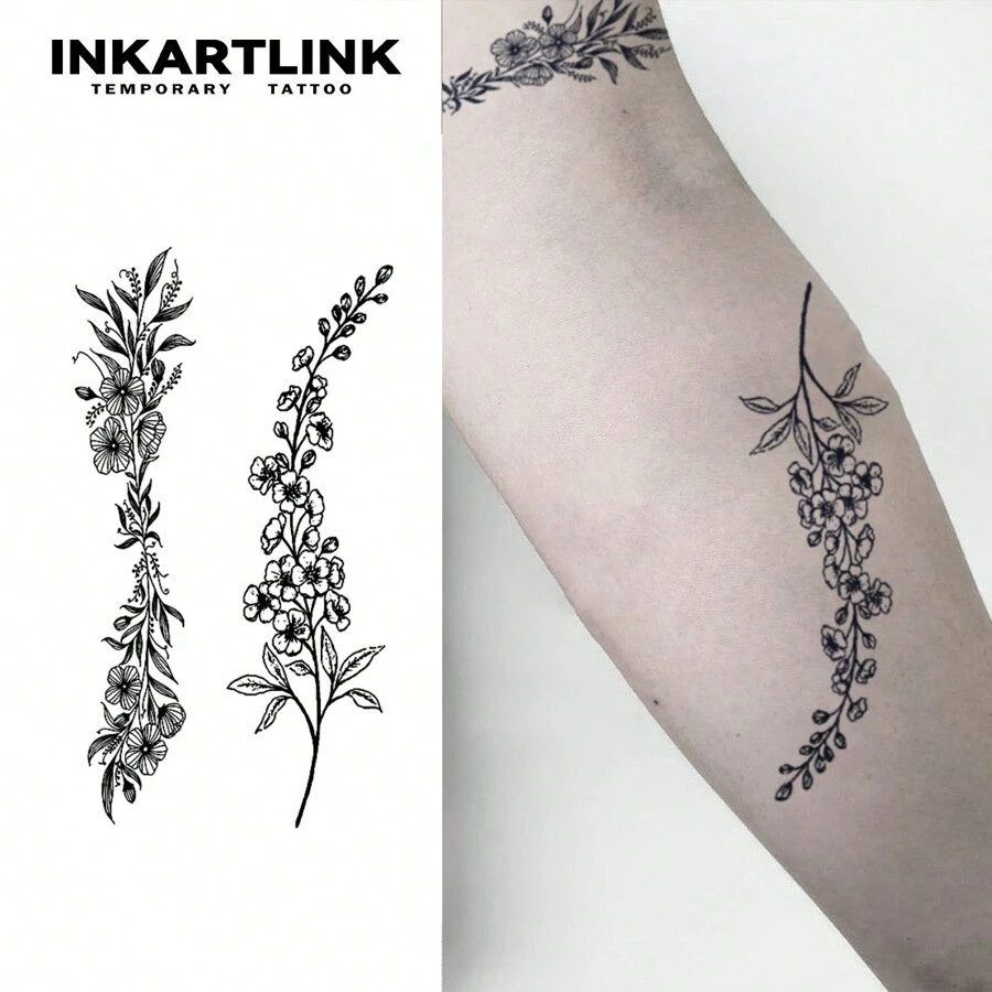 INKARTLINK Sketch Floral Temporary Tattoos, Lasting 1-2 Weeks, Magic ...