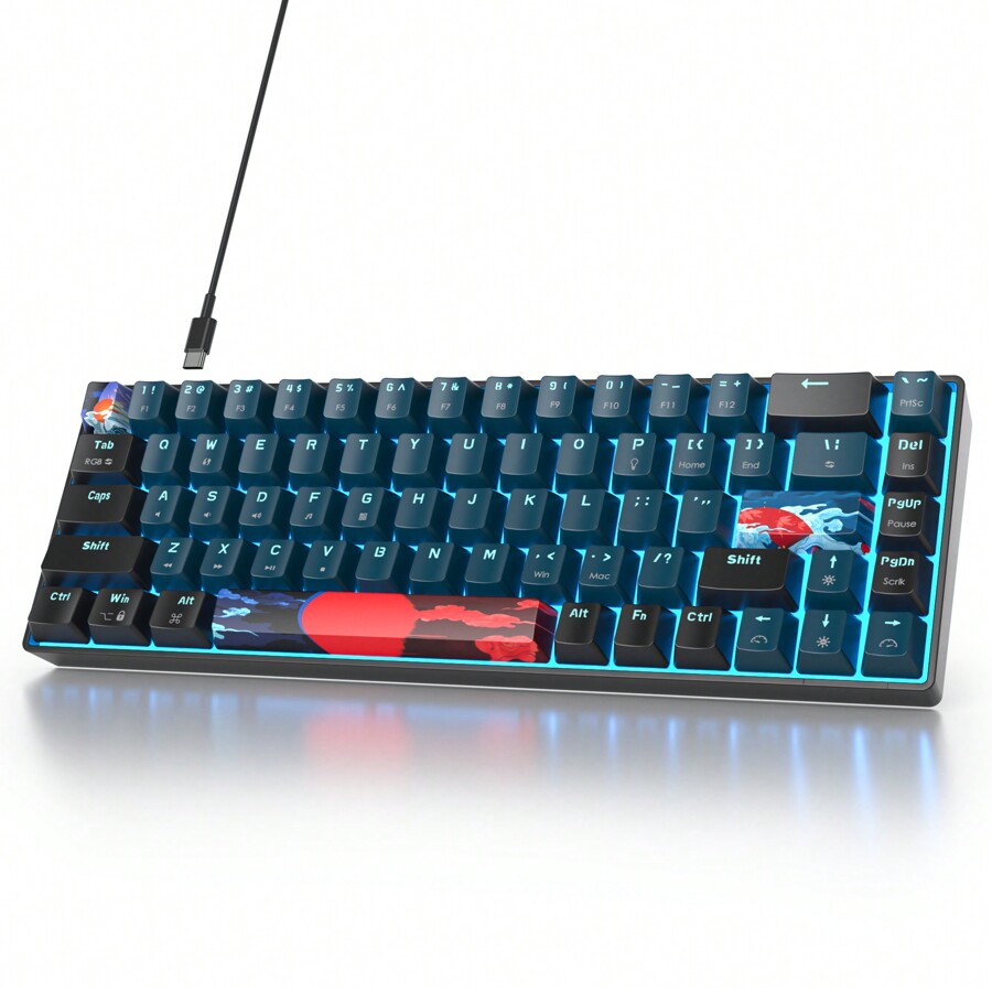 SURMEN Portable 65% Mechanical Gaming Keyboard, 68 Keys Compact Wired ...