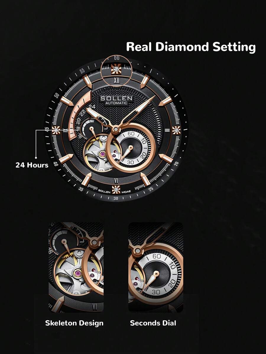 SOLLEN Men's Automatic Mechanical Watch, Waterproof, Multi-Function ...