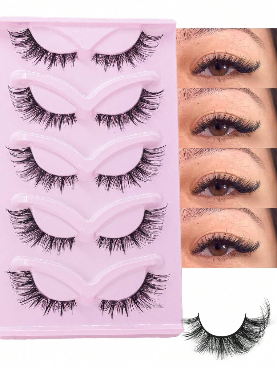 5 Pairs Of Slender Long Curly Fox Eye Manga Lashes Eyetail Elongated ...