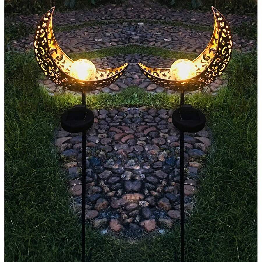 Solar Powered Stake Lights, Outdoor Garden Decor Landscape Lights, Moon ...