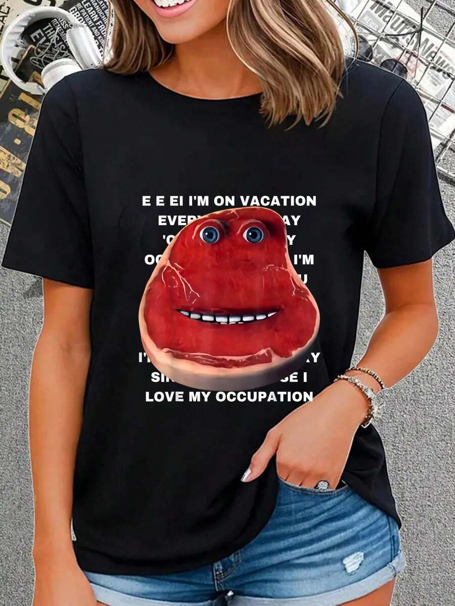 100% Cotton E E Ey I'm On Vacation Meme Steve Beef E E Ei T-Shirt ...