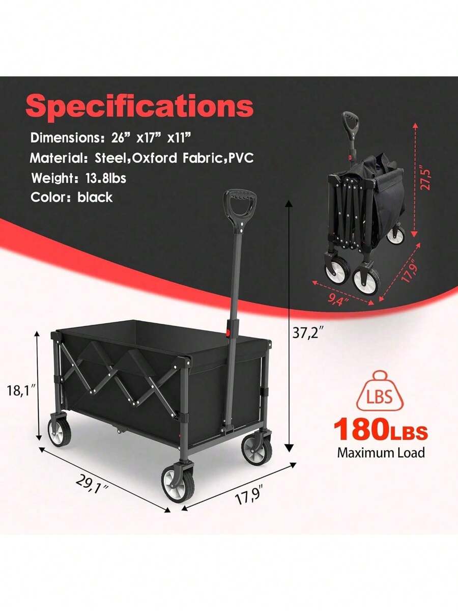 Wagon Cart Heavy Duty Foldable [2024 New Upgrade] Collapsible Wagon ...