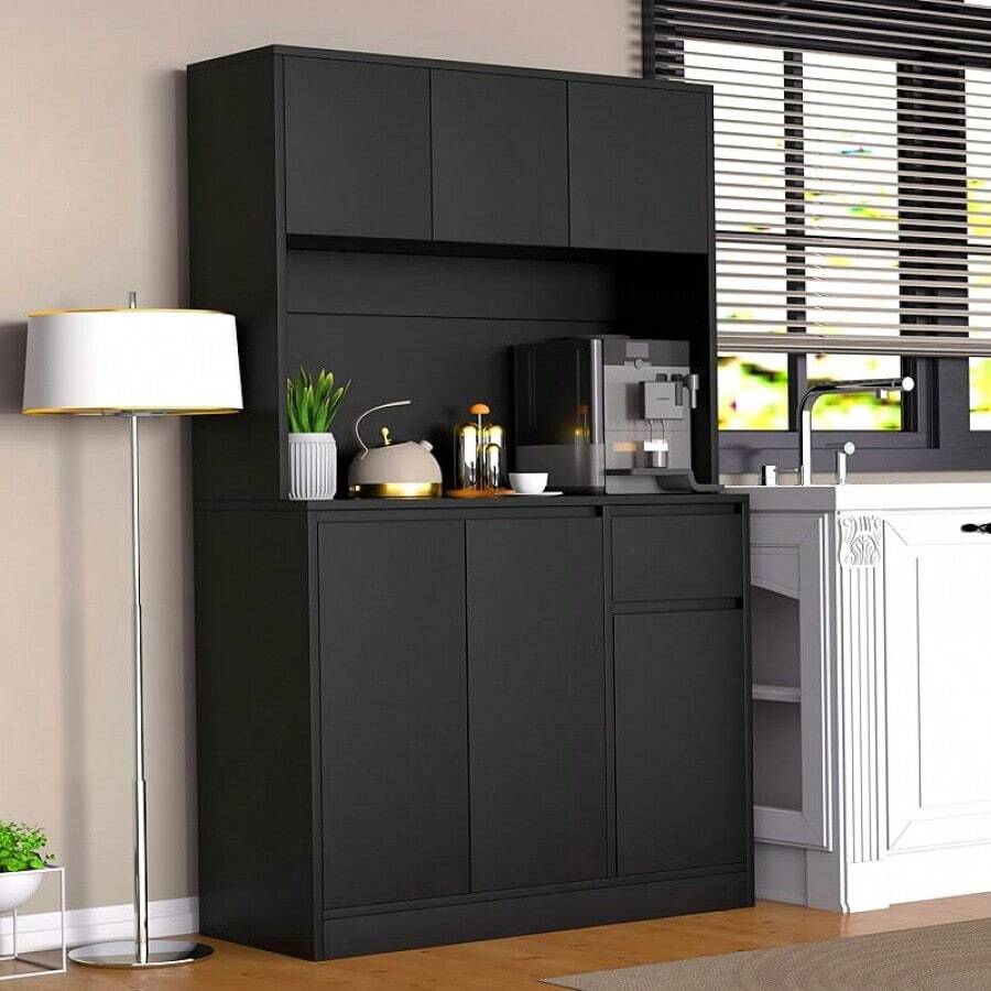 71" Tall Black Kitchen Pantry Cabinet, Kitchen Pantry Storage Cabinet ...