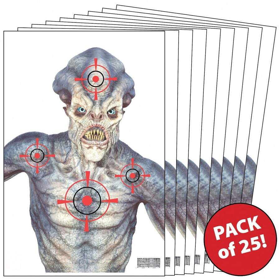 25 Paper Shooting Targets For Gun Range Pistol Rifle Firearms 3-D Alien ...