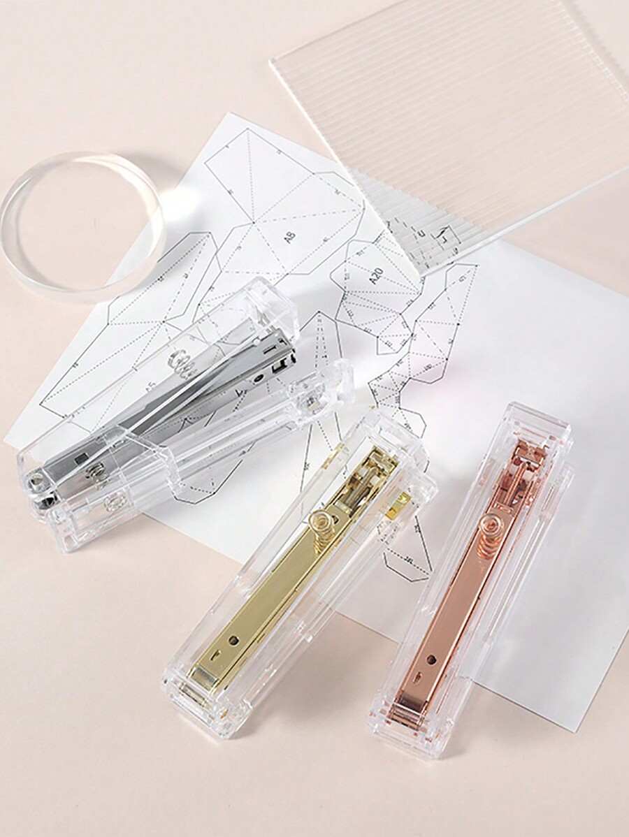 1 pieza Grapadora transparente en color oro rosa, artículo de oficina minimalista y muy ...