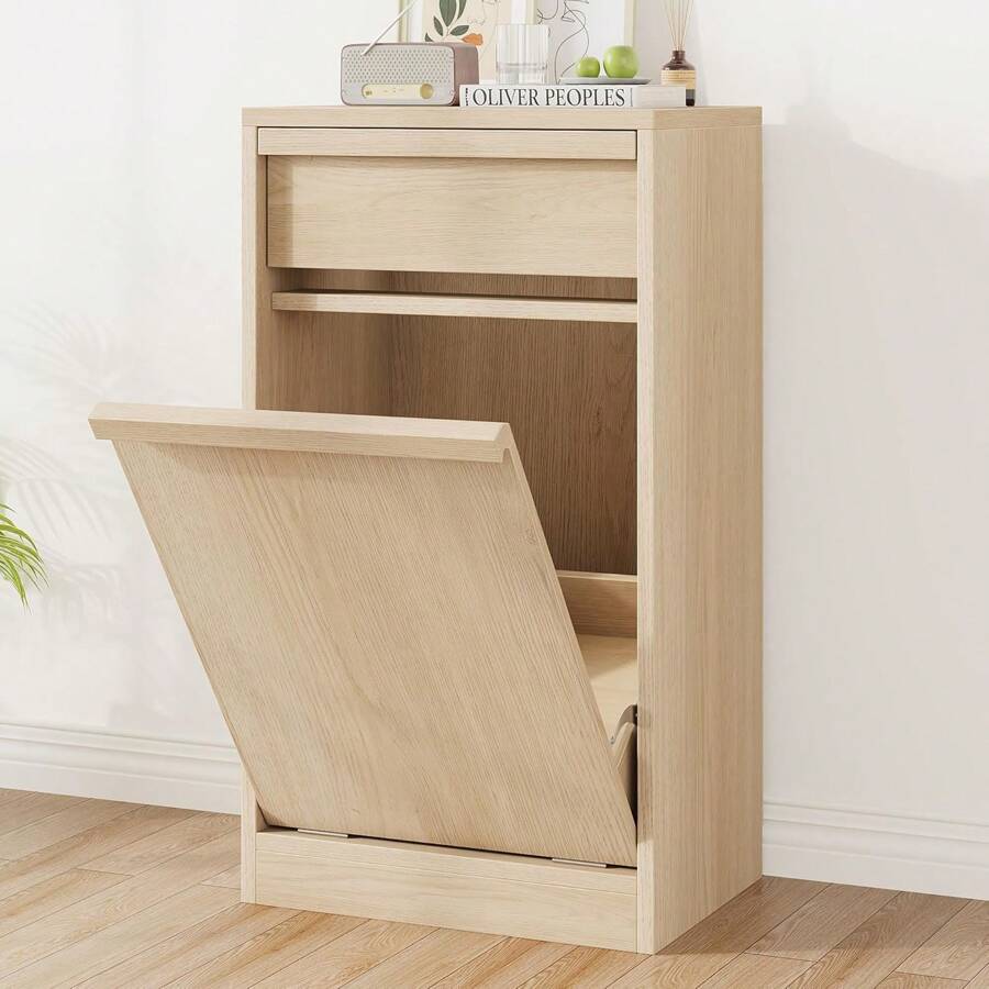 Modern Tilt-Out Trash Cabinet – Hidden 10-Gallon Trash Bin Holder, Pet ...