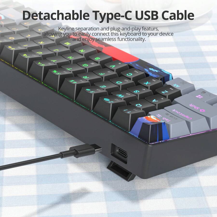 SURMEN Portable 65% Mechanical Gaming Keyboard, 68 Keys Compact Wired ...
