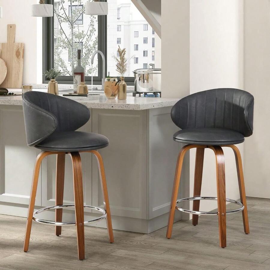 Modern Bar Stools Set Of 2 Mid Century Bentwood Barstools Swivel Faux ...