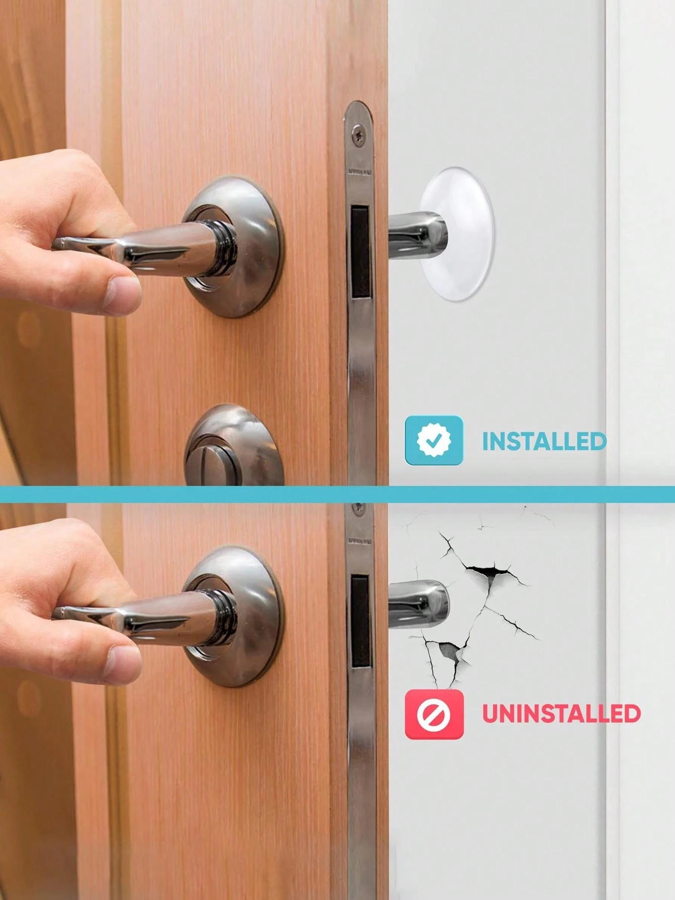 1pc/6pcs Strongest Wall Door Handle Stopper, Round Clear Rubber 1.57 ...