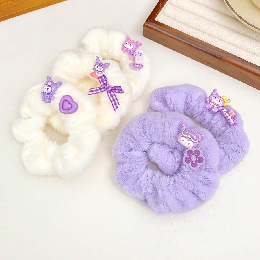 Sanrio 5pcs.Sanrio's Five Colorful And Fluffy Black Rabbit Hair Rings ...