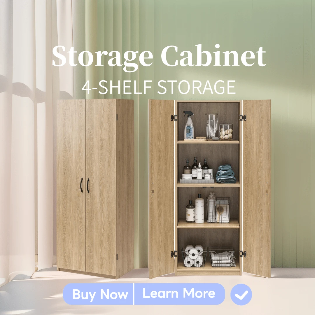 Adjustable 4-Shelf Concealed Storage Cabinet For Laundry Room, Garage ...