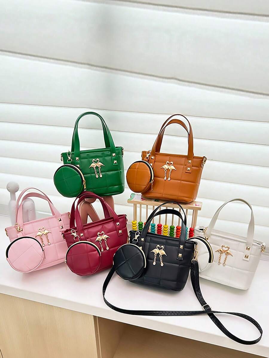 1pc Girls Diamond Quilted Embroidered Handbag, Swan Metal Shoulder Bag ...