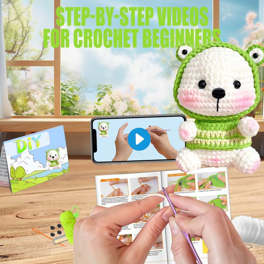 Zestaw do szydełkowania dla początkujących: zielona bluza z kapturem ...